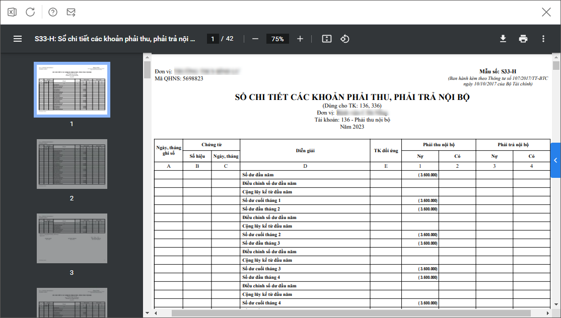 Kế toán muốn in S33-H: Sổ chi tiết các khoản phải thu, phải trả nội bộ để theo dõi công nợ nội ...